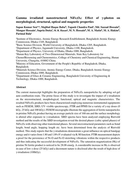 Pdf Gamma Irradiated Nanostructured Nife2o4 Effect Of Gamma Photon