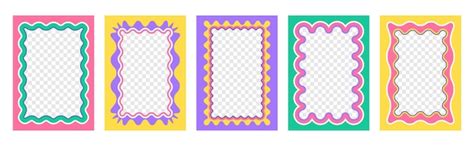 Free Vector Set Of Color Rectangular Squiggle Photo Frames Groovy Wiggly Borders With Wavy