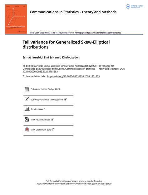 Pdf Tail Variance For Generalized Skew Elliptical Distributions