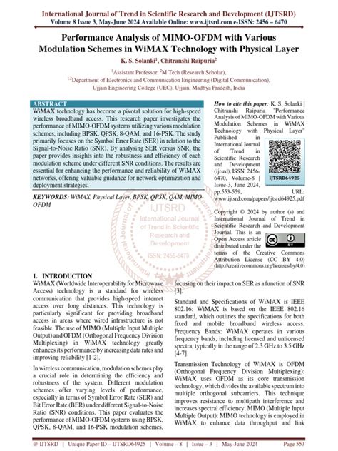 Performance Analysis Of Mimo Ofdm With Various Modulation Schemes In