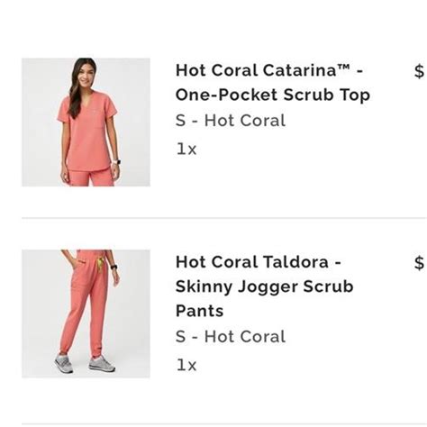 Hot Coral Figs Scrub Set Top And Pants Worn 3 4 Depop