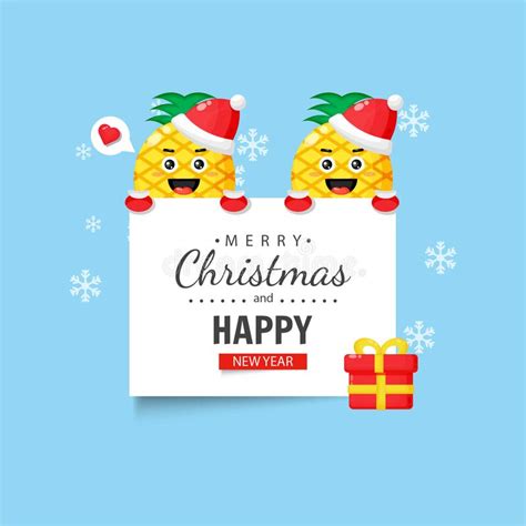 Cute Pineapple With Happy Christmas And New Year Wishes Stock Vector
