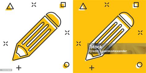 만화 스타일의 벡터 만화 연필 아이콘 펜 사인 일러스트레이션 픽토그램 연필 사업 스플래시 효과 개념 쓰기에 대한 스톡 벡터 아트