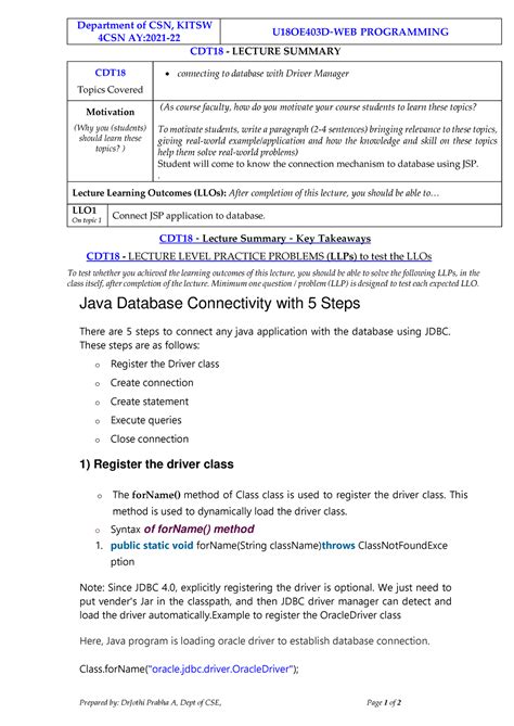 Wp Cdt18 Summary Csn Connecting To Database With Driver Manager