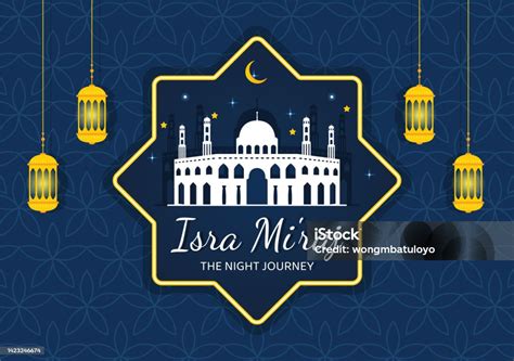 해피 이스라 미라즈 나비 무하마드 Saw 템플릿 손으로 그린 만화 플랫 일러스트 레이 션 인사말 카드 포스터 및 배너에 적합 공휴일에 대한 스톡 벡터 아트 및 기타 이미지