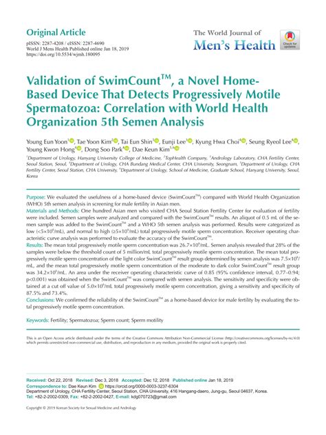 Pdf Validation Of Swimcounttm A Novel Home Based Device That Detects Progressively Motile