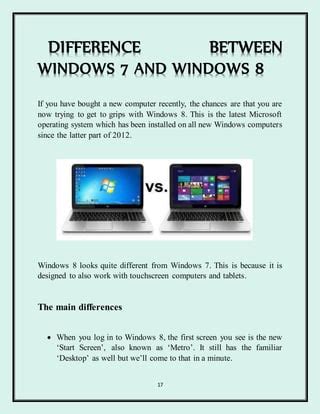 Difference Between Windows 7 And Windows 8 And Windows 8 Features PDF