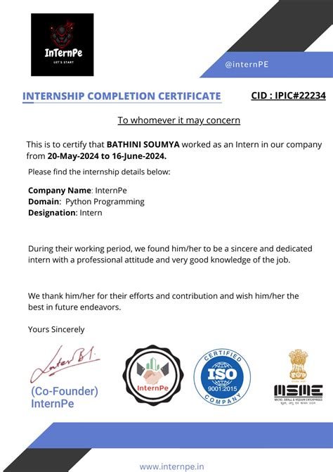Soumya Bathini On Linkedin Internpe Achievements Internship