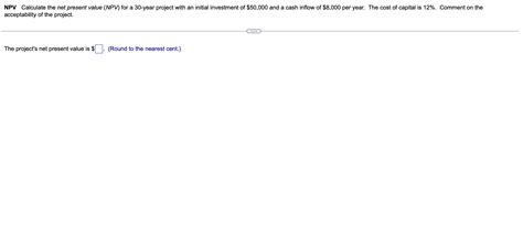 Solved NPV Calculate The Net Present Value NPV For A Chegg