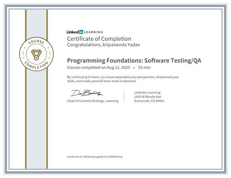 Certificate Of Completion Programming Foundations Software Testing Qa