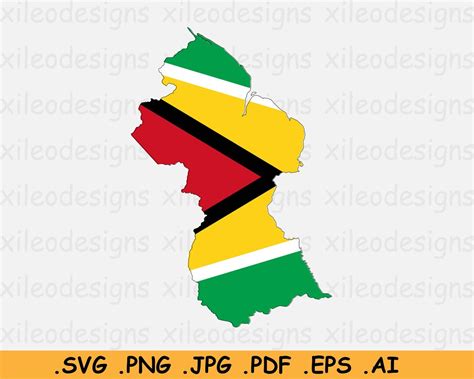 Guyana Flag Map SVG Guyanese SVG Cricut Cut File Country Nation Silhouette Outline Atlas