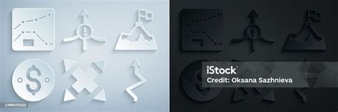 다양한 방법 방향 화살표 깃발이 있는 산 달러 기호 화살표 및 그래프 차트 다이어그램 아이콘을 설정합니다 벡터 3차원 형태에 대한 스톡 벡터 아트 및 기타 이미지 Istock