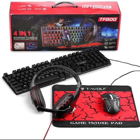 T Wolf Gaming Combo Tf800 Keyboard Mouse Headphone Mouse Pad Wired Led Rgb Backlight Gh