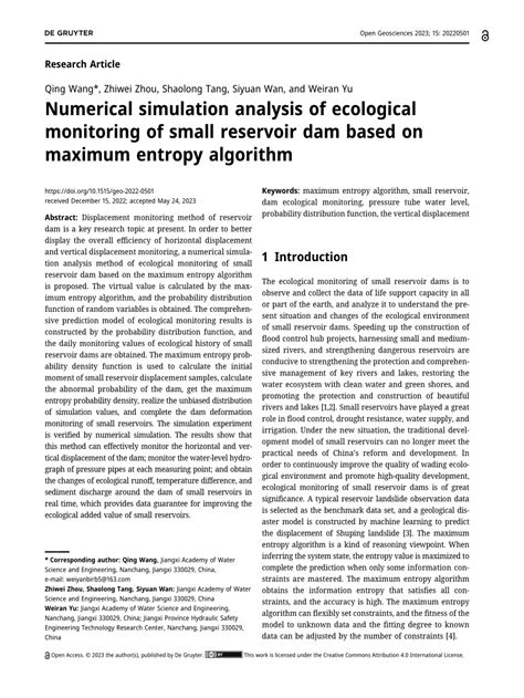 Pdf Numerical Simulation Analysis Of Ecological Monitoring Of Small