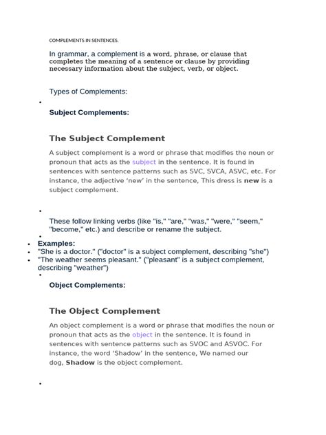 Understanding Sentence Complements Pdf Subject Grammar Sentence