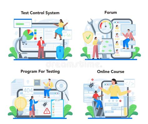 Software Testing Online Service Or Platform Set Application Or Website Stock Vector