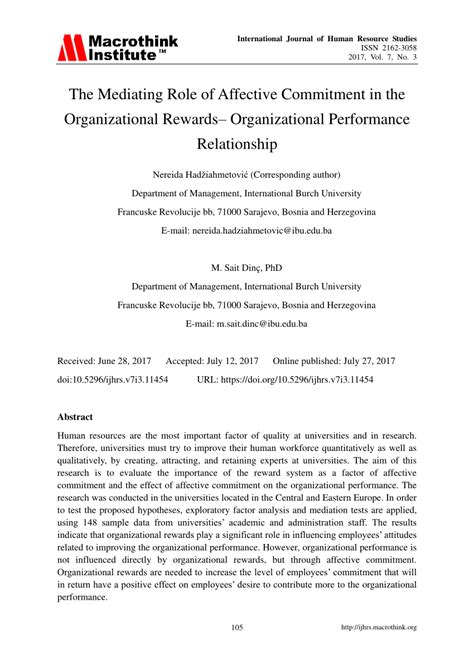Pdf The Mediating Role Of Affective Commitment In The Organizational Rewards Organizational
