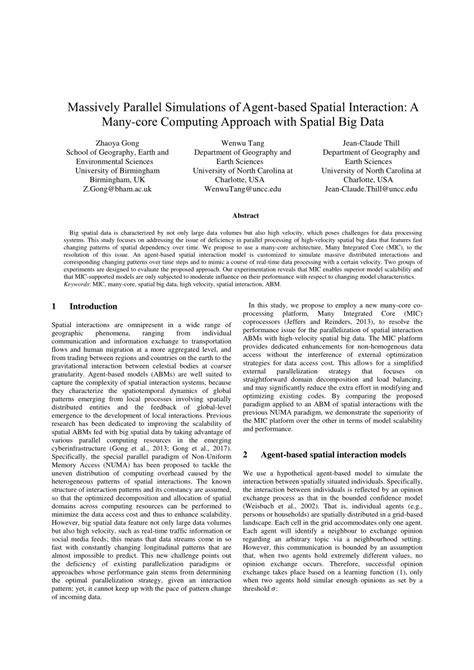 Pdf Massively Parallel Simulations Of Agent Based Spatial Interaction A Many Core Computing