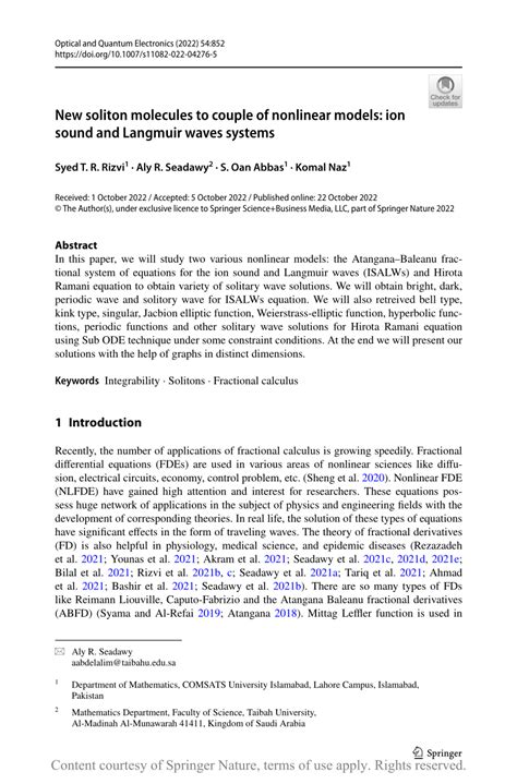 New Soliton Molecules To Couple Of Nonlinear Models Ion Sound And Langmuir Waves Systems