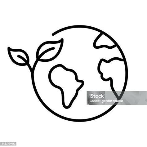 생태 행성과 잎 선 아이콘 지구 자연 관리 개념 에코 글로벌과 식물 픽토그램 녹색 세계 개요 아이콘입니다 환경 보전 편집 가능한 스트로크 격리된 벡터 일러스트 레이 션