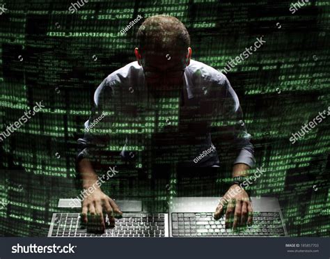 Silhouette Hacker Futuristic Environment Hacking Information Stock