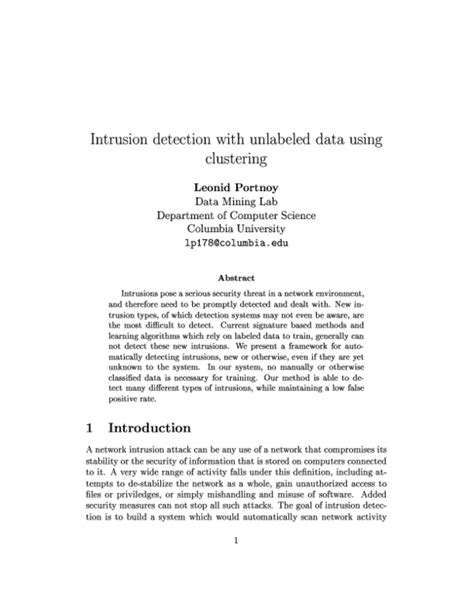 Pdf Intrusion Detection With Unlabeled Data Using Clustering
