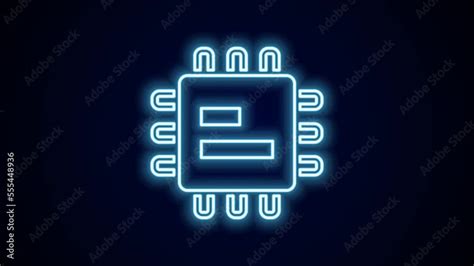 Glowing Neon Line Computer Processor With Microcircuits CPU Icon Isolated On Black Background