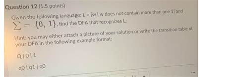 solved question 12 1 5 points given the following