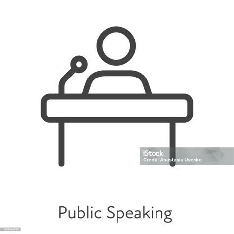 개요 스타일 Ui 아이콘 하드 스킬 컬렉션입니다 관리 및 비즈니스 벡터 검정 선형 아이콘 그림입니다 강단 뒤에 있는 남자는 하얀 배경에 고립된 대중 연설 상징이다 디자인