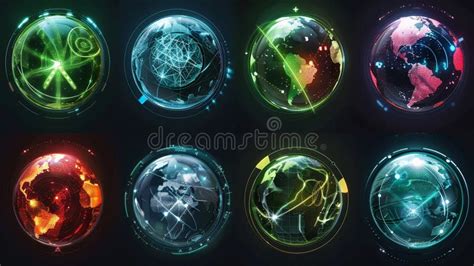Abstract Globe Symbol Set Communication And Technology Icons Internet And Social Network