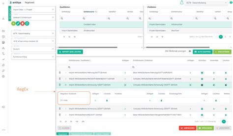 Regelwerk RegEx im Reiter Regulärer Ausdruck entitys io