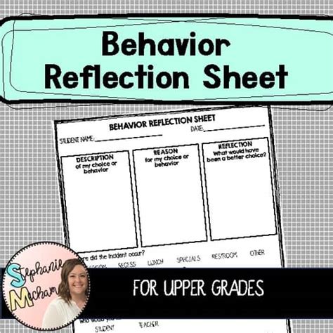 Behavior Reflection Sheet By Stephanie Mecham Tpt