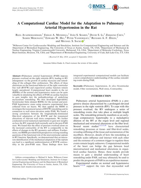 Pdf A Computational Cardiac Model For The Adaptation To Pulmonary
