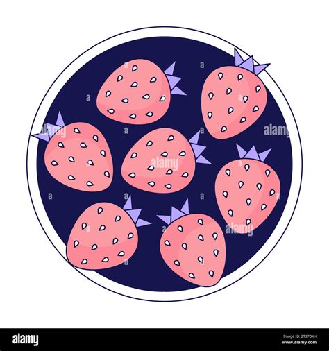 Strawberry Plate 2d Linear Cartoon Object Stock Vector Image And Art Alamy