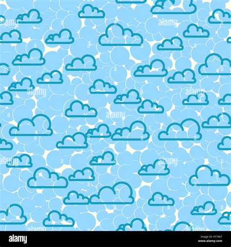 Cloud Sky Seamless Pattern Cartoon Weather Background Blue Clouds Meteo Backdrop Template