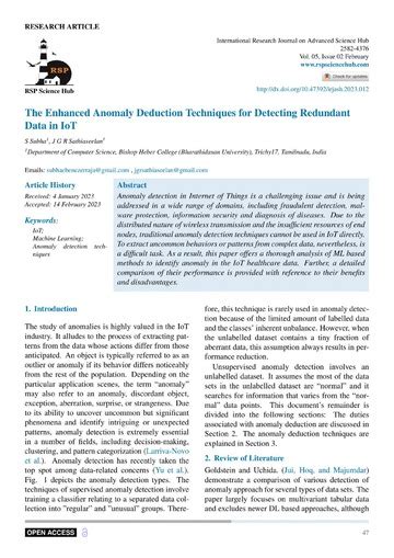 The Enhanced Anomaly Deduction Techniques For Detecting Redundant Data In Iot Rsp Science Hub