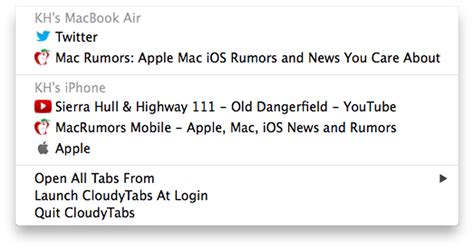 CloudyTabs Brings ICloud Tabs To Third Party Mac Browsers Via The OS X Menu Bar MacRumors