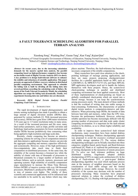 Pdf A Fault Tolerance Scheduling Algorithm For Parallel Terrain Analysis