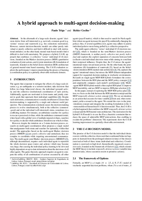 Pdf A Hybrid Approach To Multi Agent Decision Making