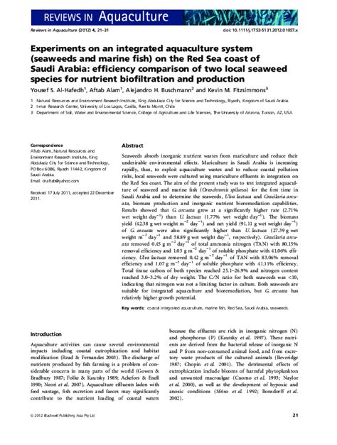 Pdf Experiments On An Integrated Aquaculture System Seaweeds And