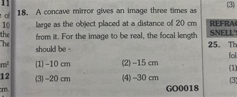 A Concave Mirror Gives An Image Three Times As Filo
