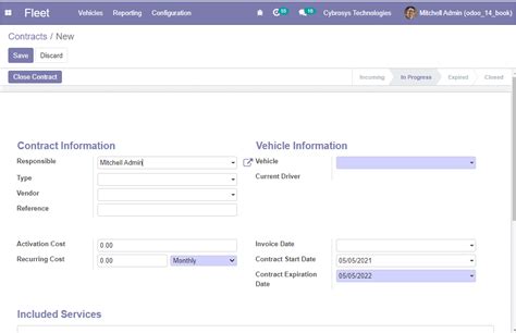 Contracts Odoo 14 Community Edition Book Fleet