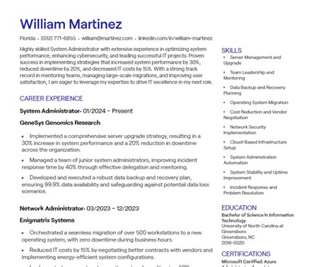System Administrator CV Examples Free Templates