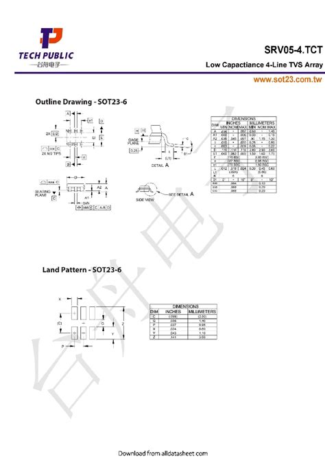 V05 Marking Srv05 4 Tct Datasheet 4 4 Pages Techpublic Low Capactiance 4 Line Tvs Array