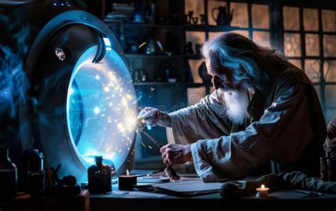A Wizard Using A Magic Wand To Enhance An Mri Machine Creating Magical