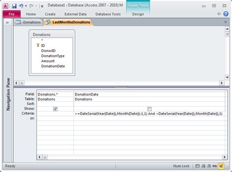 Ms Access How Do I Write The Criteria In Query Design To Equal Last