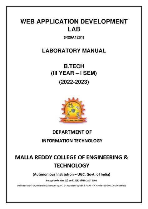 Web Application Development Lab Manual Web Application Development Lab R20a1281 Laboratory