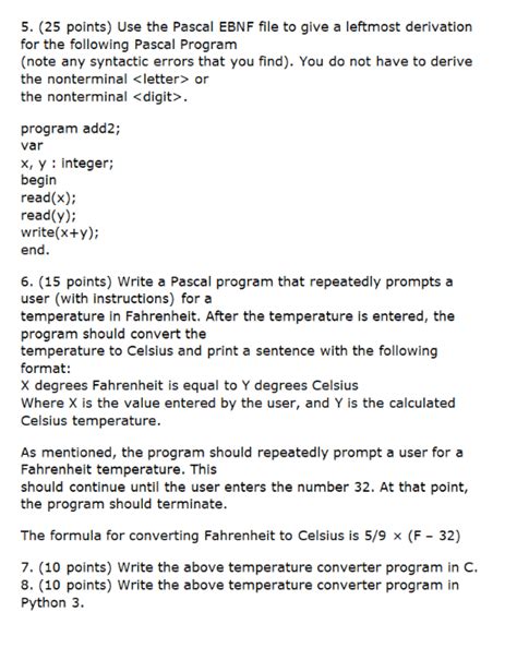 Solved 5 25 Points Use The Pascal EBNF File To Give A Chegg