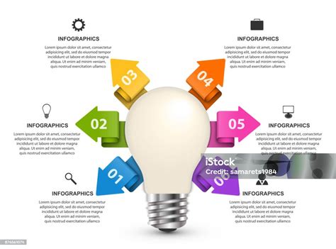 원 안에 화살표가 있는 전구와 인포 그래픽 디자인 비즈니스 프레 젠 테이 션 또는 정보 배너에 대 한 인포 그래픽입니다 개념에
