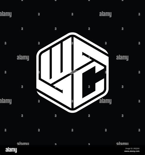 Wc Letter Logo Monogram Hexagon Shape With Ornament Abstract Isolated Outline Design Template